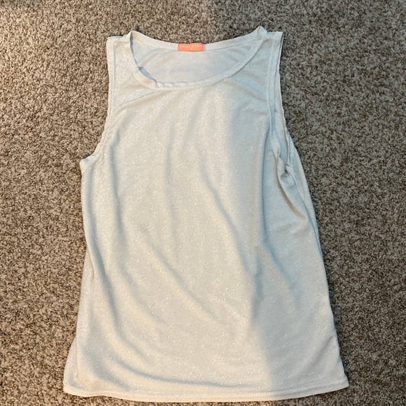 Emily Stacy | Tops | Emily Stacy Sparkly White And Silver Muscle Tee ...